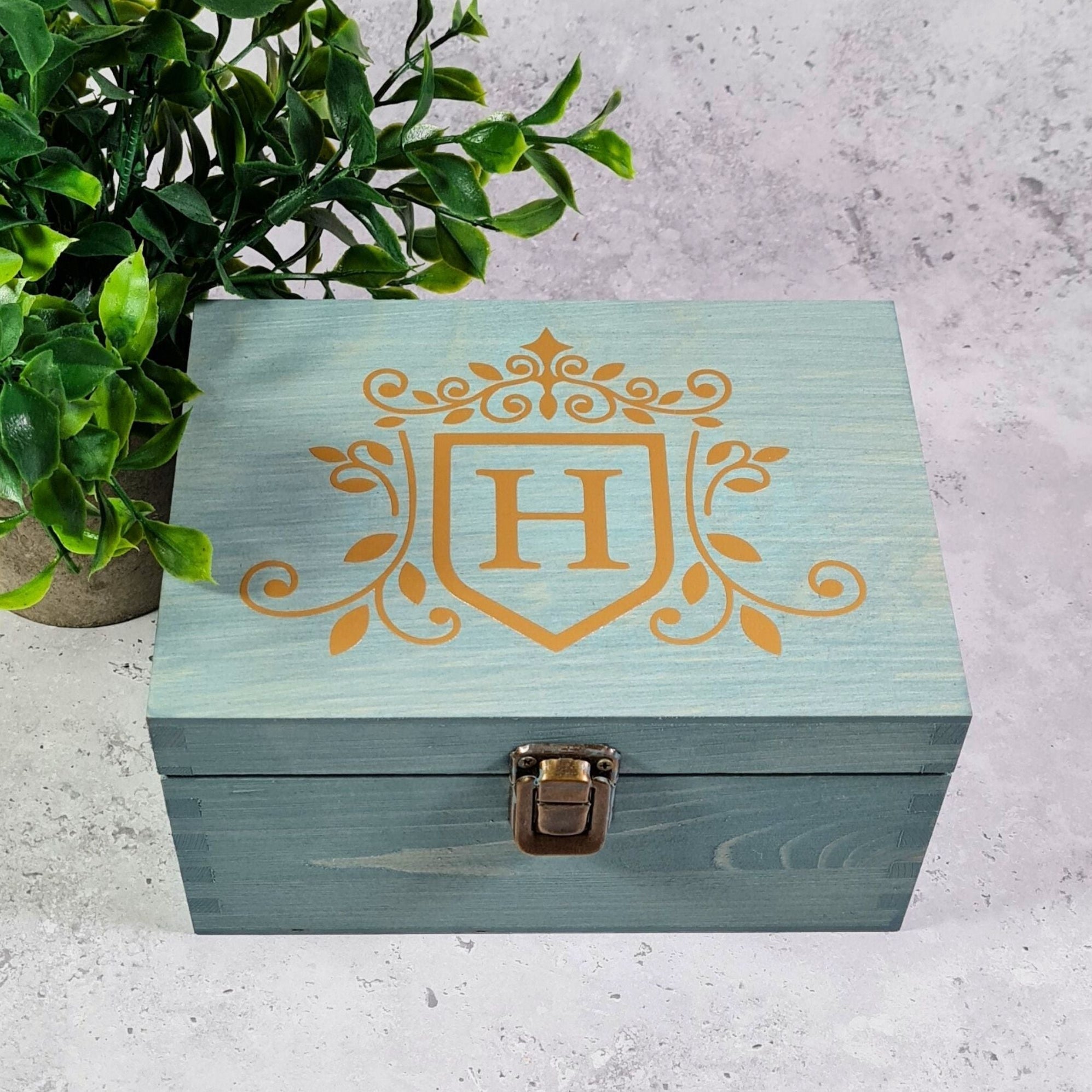 Wooden Monogram Keepsake Box I Custom Colours | Lock & Key | Sizes S-X ...