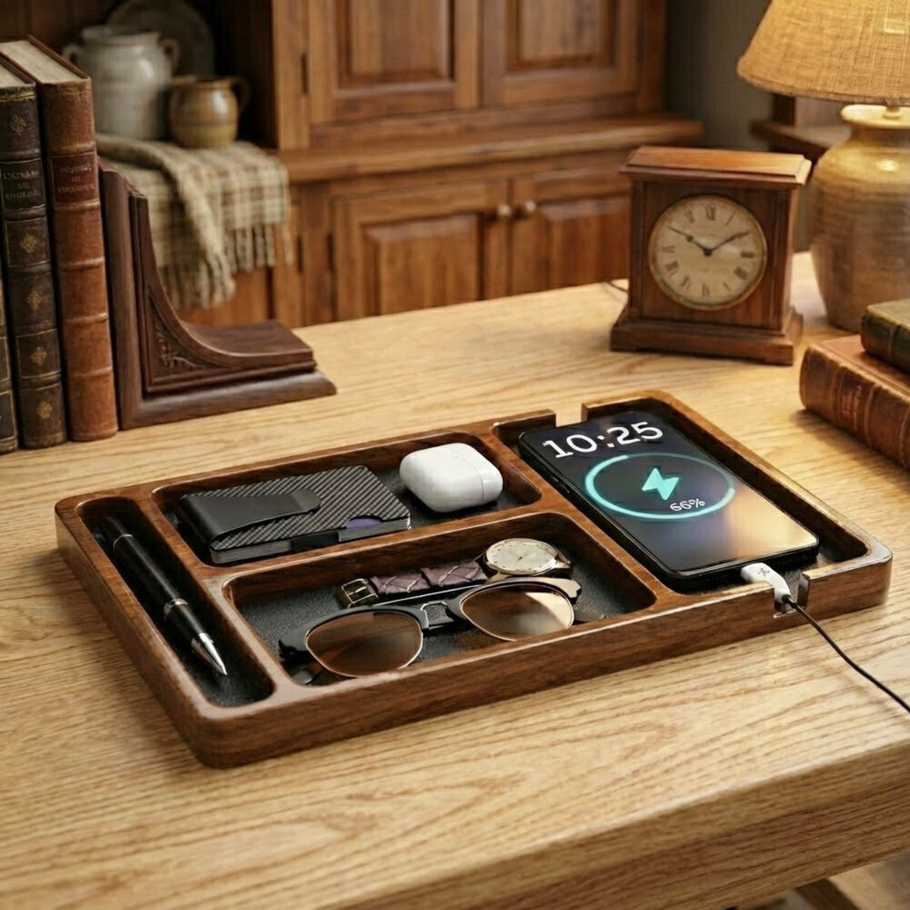 Wooden Desk Organiser Tray | Solid Wood Office Storage Gift — Make Memento