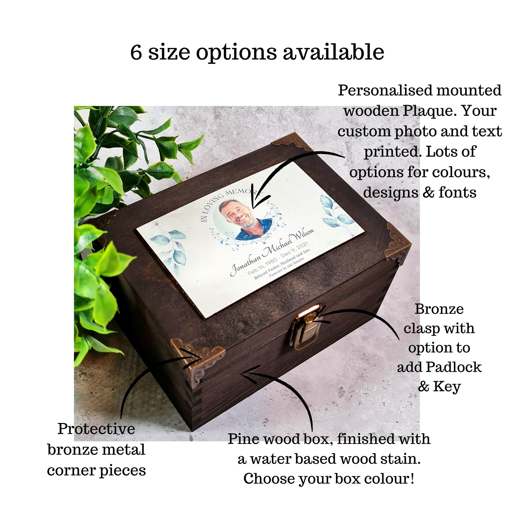 Wooden Photo Keepsake Box - Memorial Bereavement Gift - Ashes Crematio ...