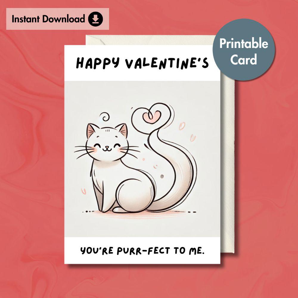 You’re Purr-fect Printable Valentine's Card | Instant Download Print ...