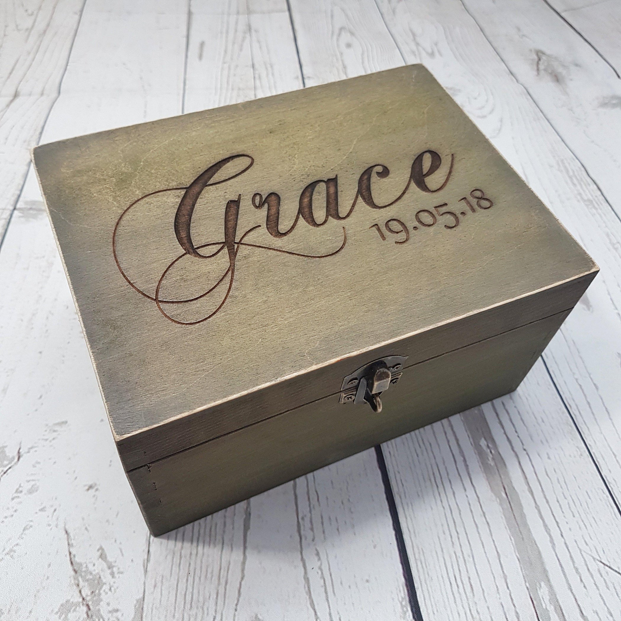 Engraved Memorial Bereavement Date Box I Personalised Memory Box Lock ...