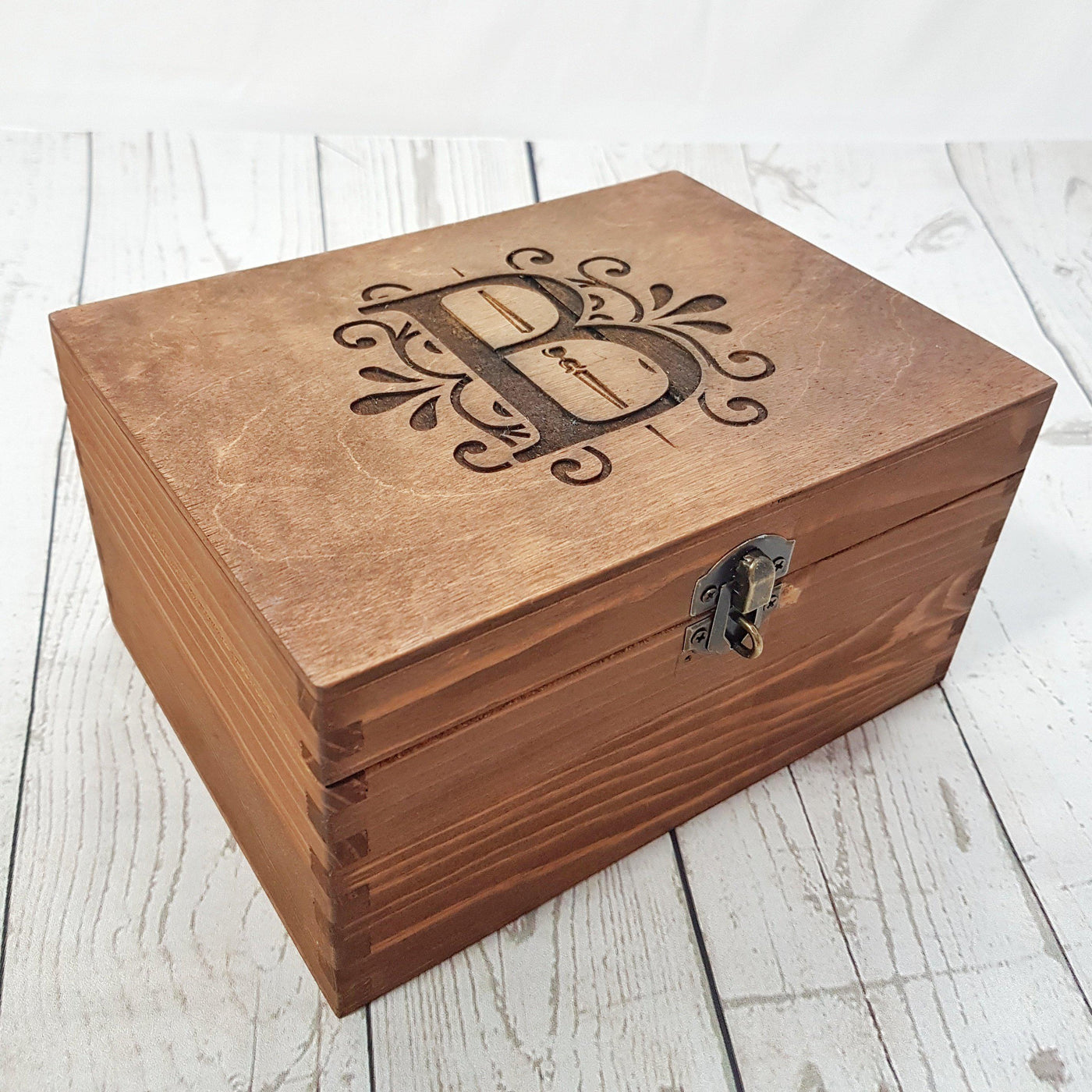 Engraved Monogram Floral Keepsake Box I Personalised Wedding Logo Box ...