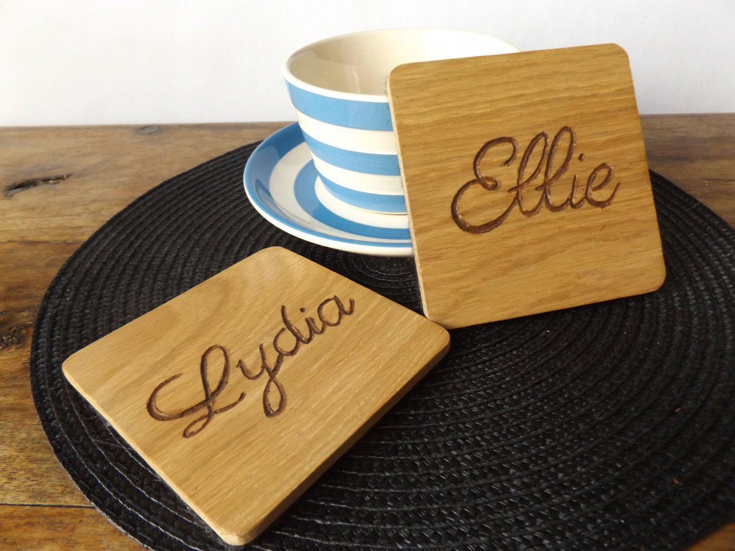 Personalised oak wood coasters I Make Memento