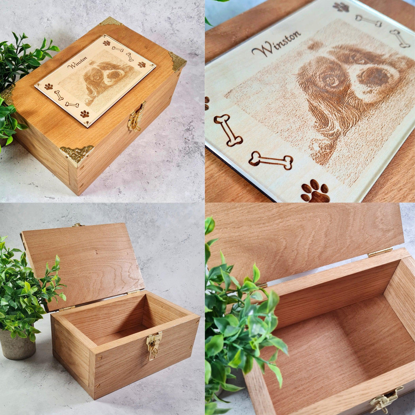 Engraved Pet Portrait Memorial Box I Oak Wood Dog Cat Keepsake Box I A ...