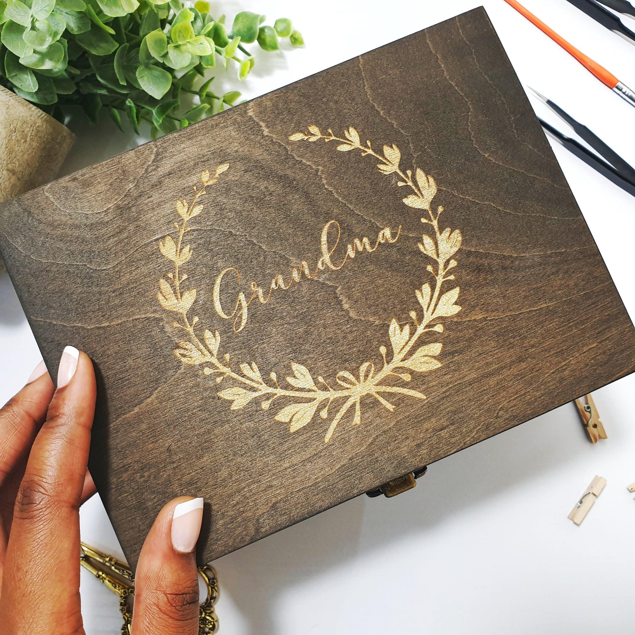 Grandma Memory Box I Floral Wreath Keepsake Box I Wooden Memorial Box ...