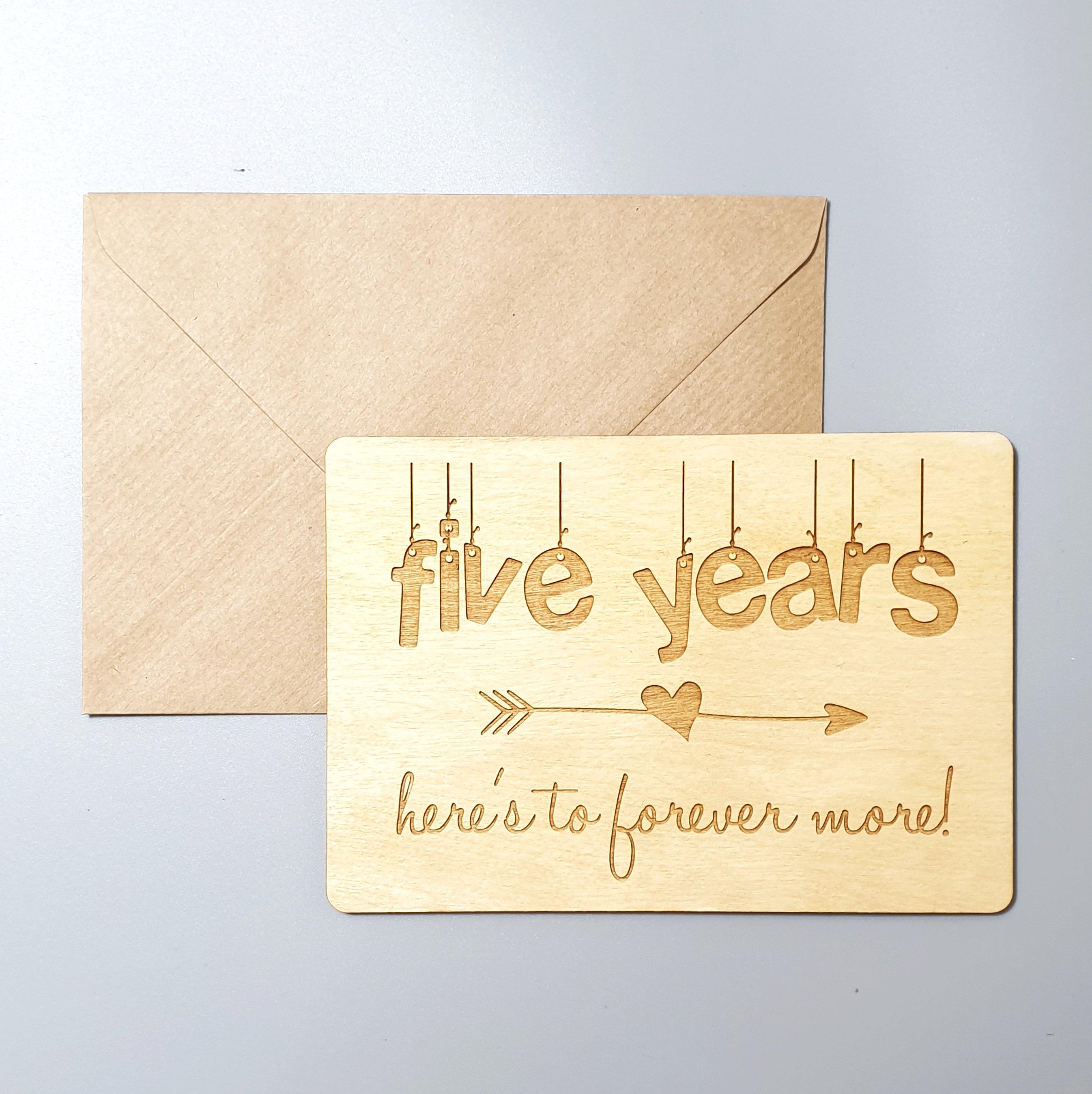 Personalised 5 Year Anniversary Wood Card I Engraved Anniversary Gift ...
