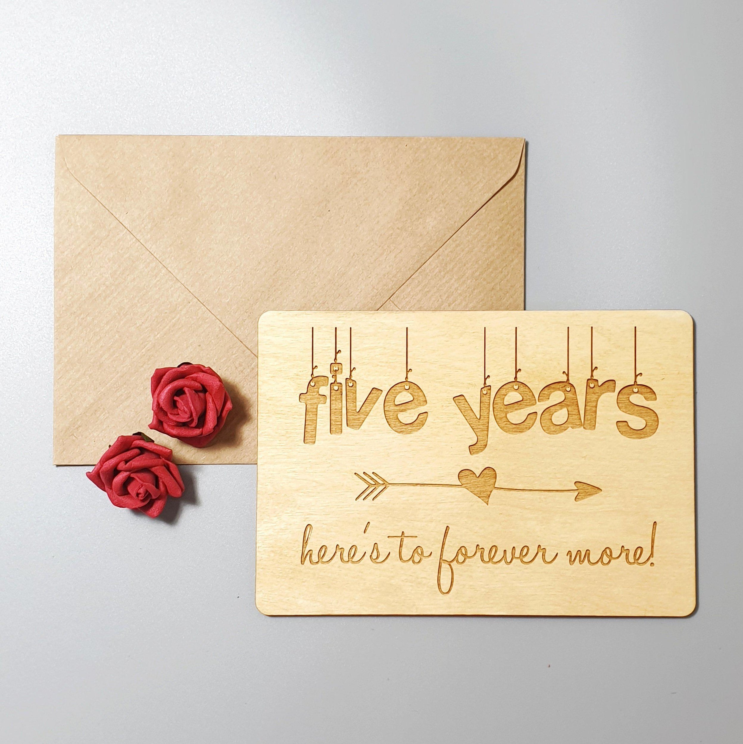 Personalised 5 Year Anniversary Wood Card I Engraved Anniversary Gift ...