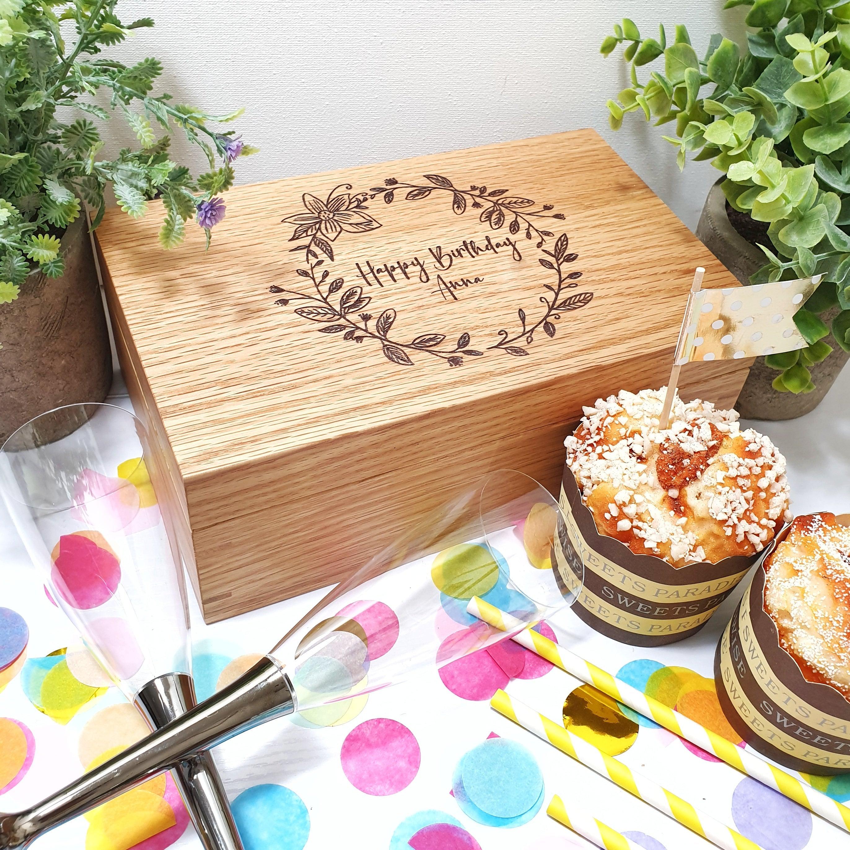 Personalised Birthday Box I Oak Wood Floral Gift I 21st 30th 40th 50th ...