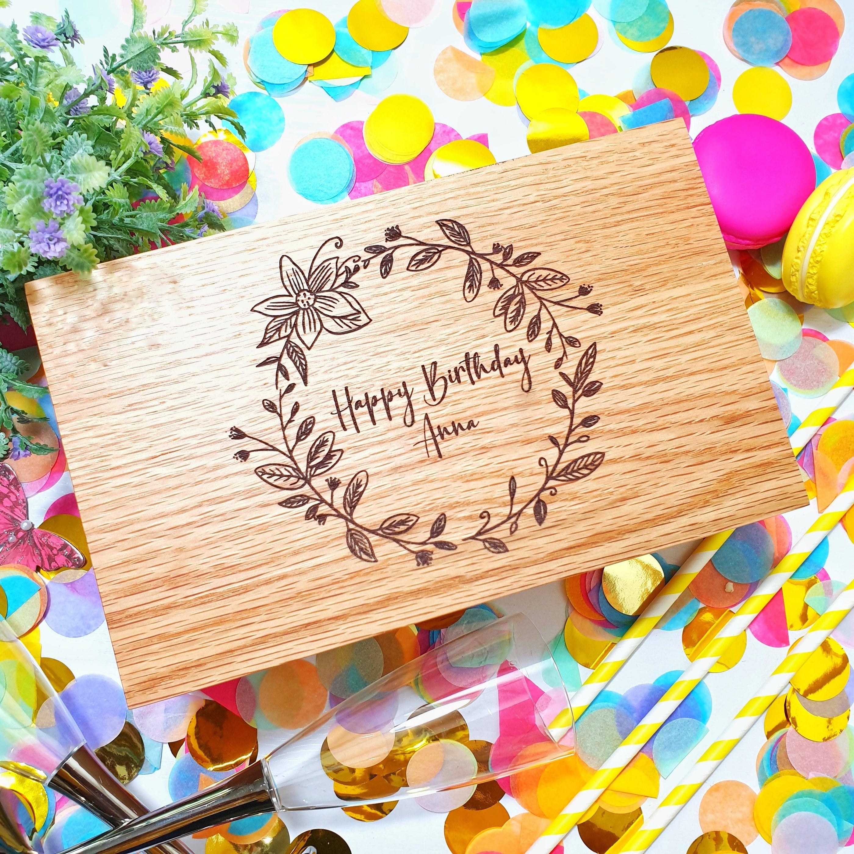 Personalised Birthday Box I Oak Wood Floral Gift I 21st 30th 40th 50th ...