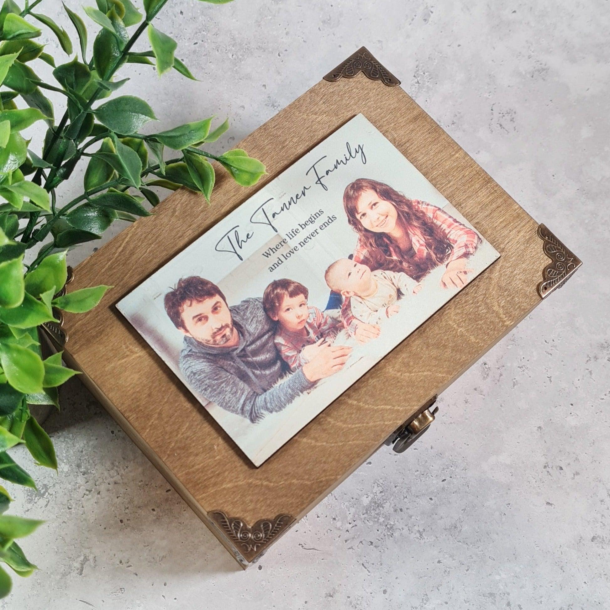 Personalised Family Photo Memory Box I Large Wooden Keepsake Box With ...