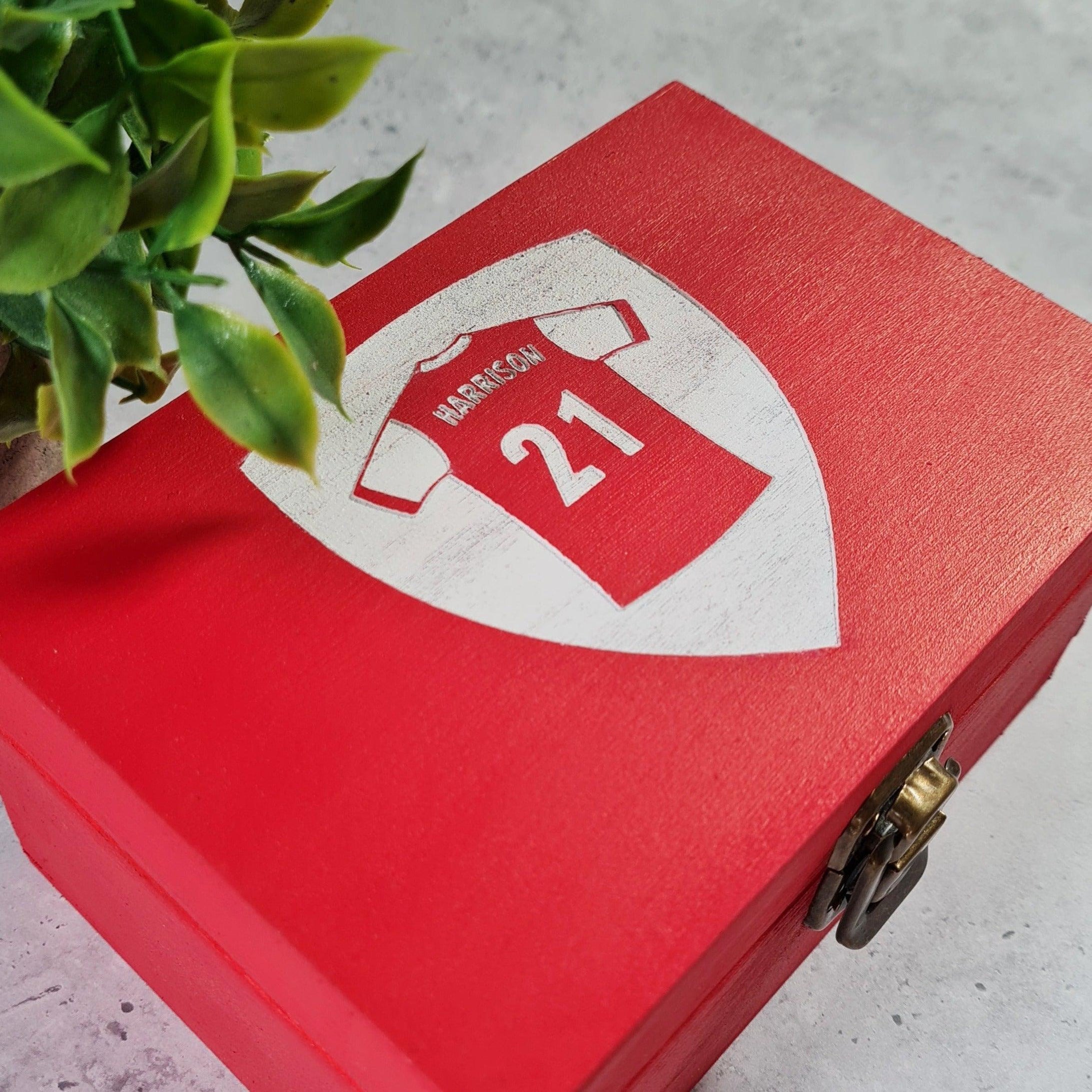 Personalised Football Shirt Keepsake Box I Team Medal Sports Badge Box ...