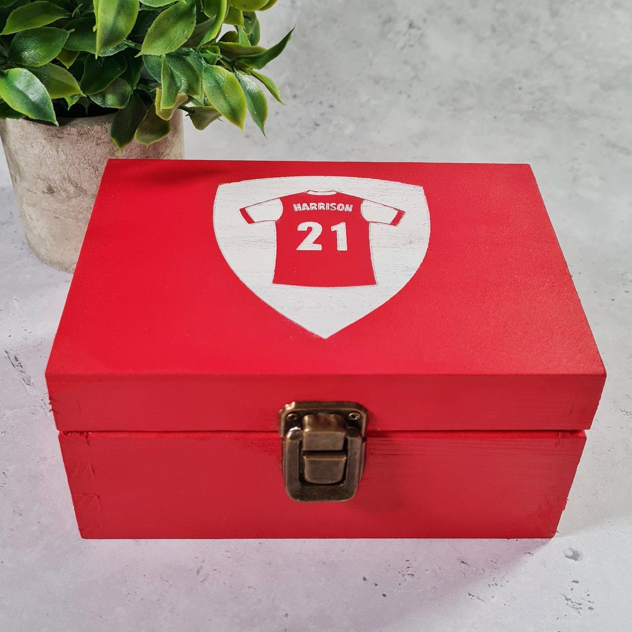 Personalised Football Shirt Keepsake Box I Team Medal Sports Badge Box ...