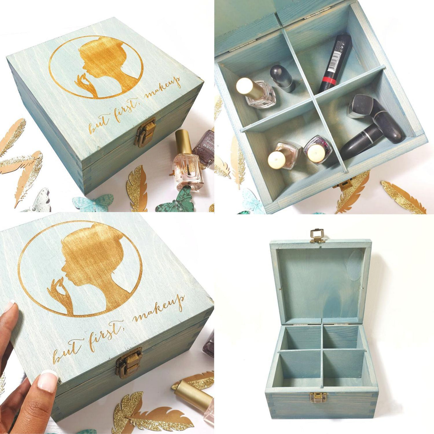 Personalised Make-Up Compartment Box I Engraved Wood I Make Memento