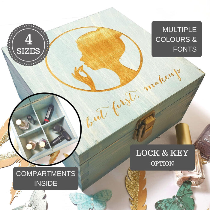 Personalised Make-Up Compartment Box I Engraved Wood I Make Memento