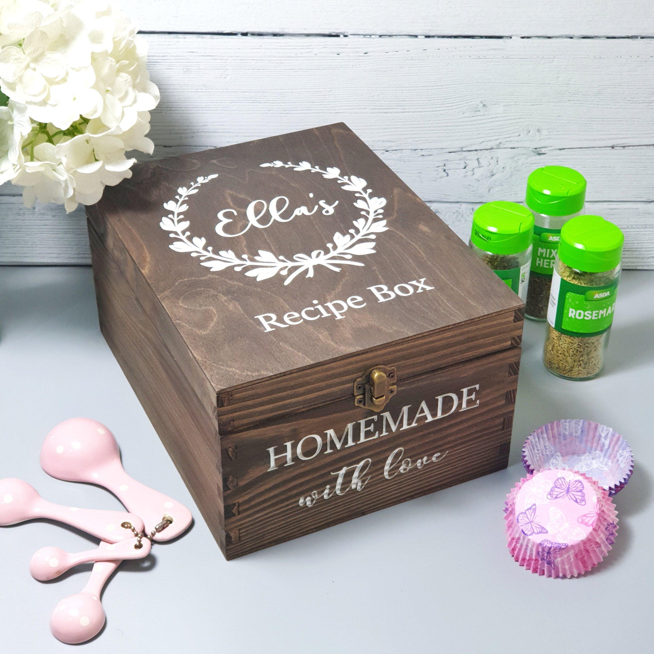 Personalised Recipe Card Box I Wooden Recipe Organiser I Make Memento