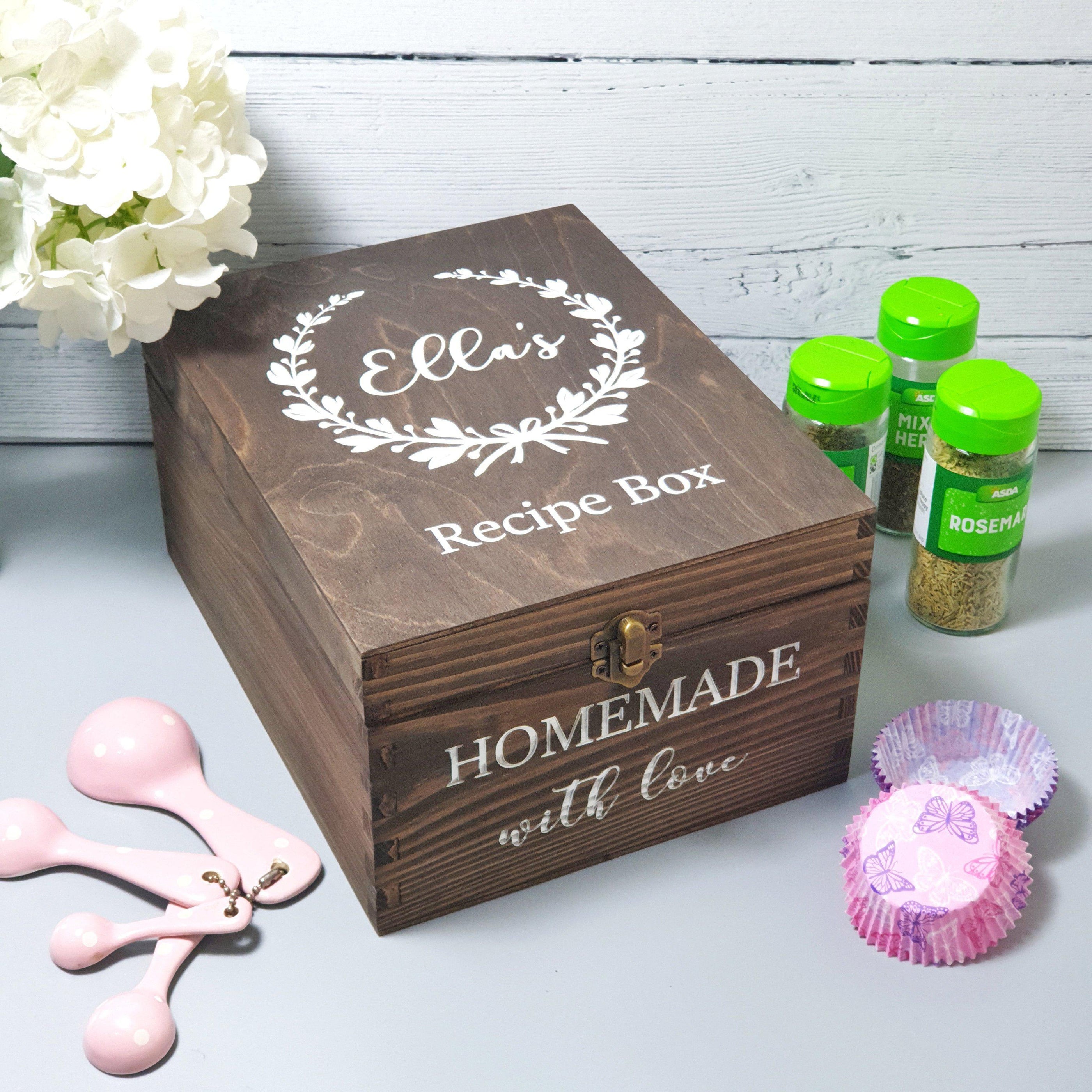 Personalised Recipe Card Box I Wooden Recipe Organiser I Make Memento
