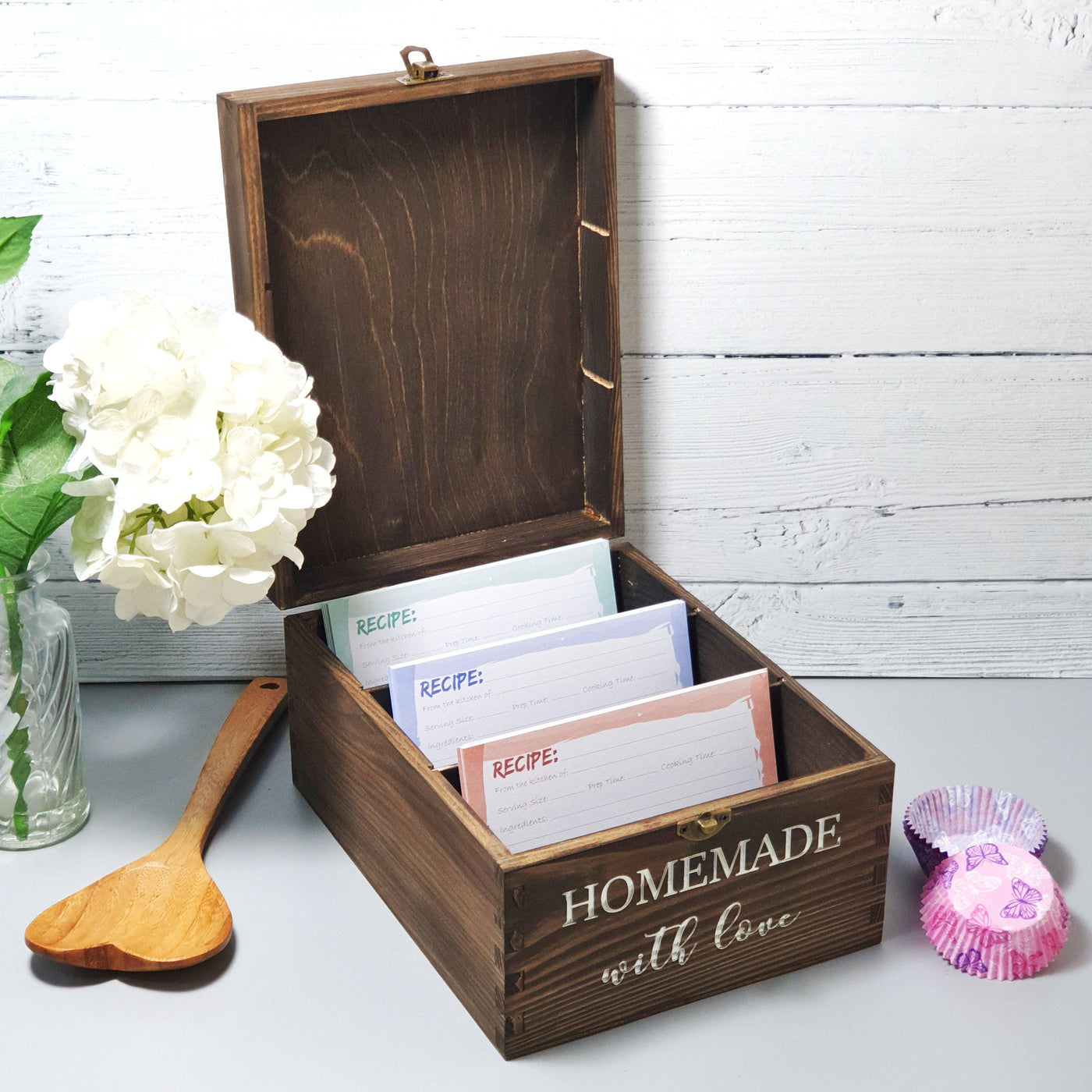 Personalised Recipe Card Box I Wooden Recipe Organiser I Make Memento