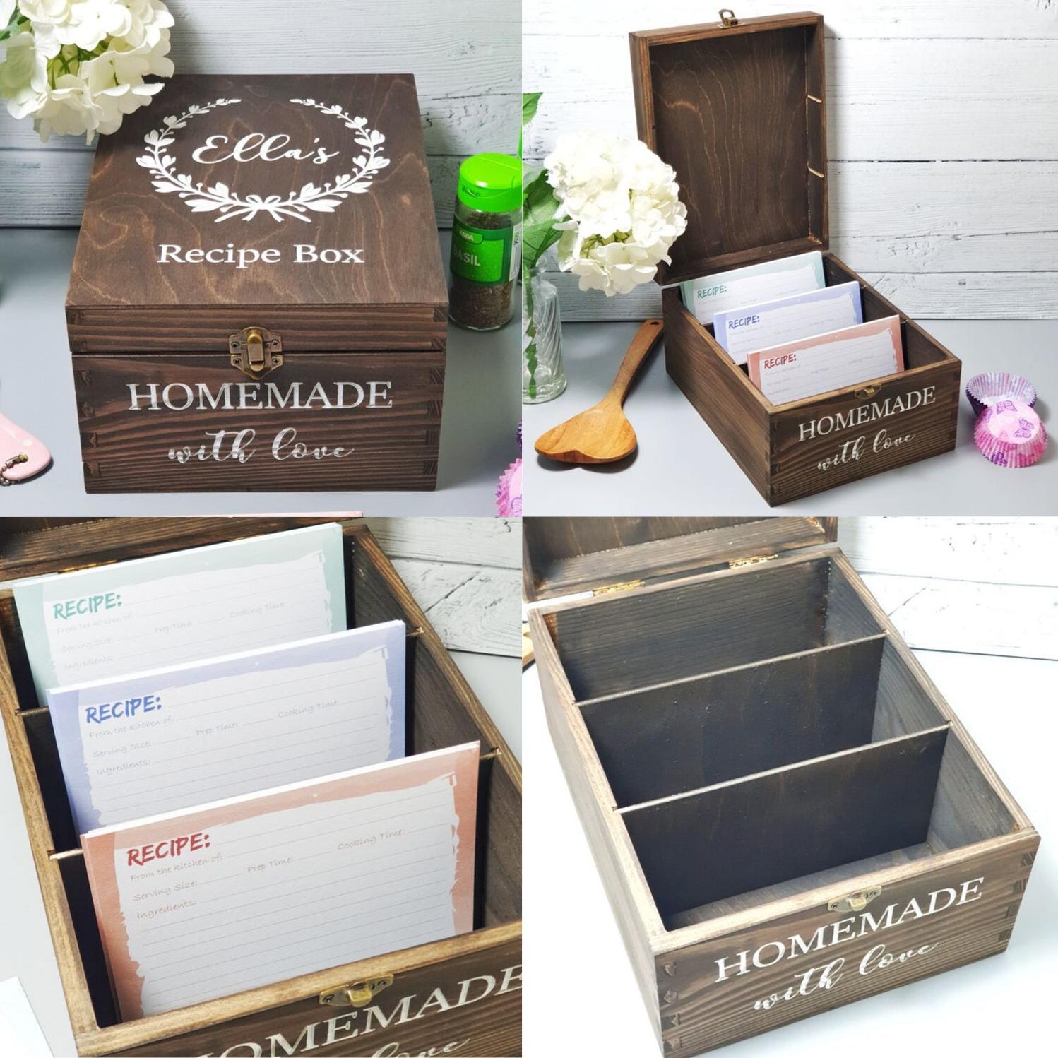 Personalised Recipe Card Box I Wooden Recipe Organiser I Make Memento