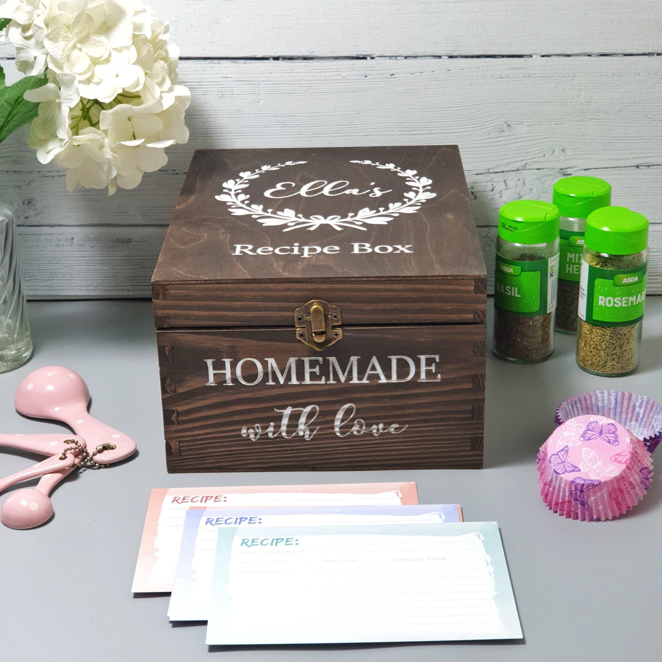Personalised Recipe Card Box I Wooden Recipe Organiser I Make Memento