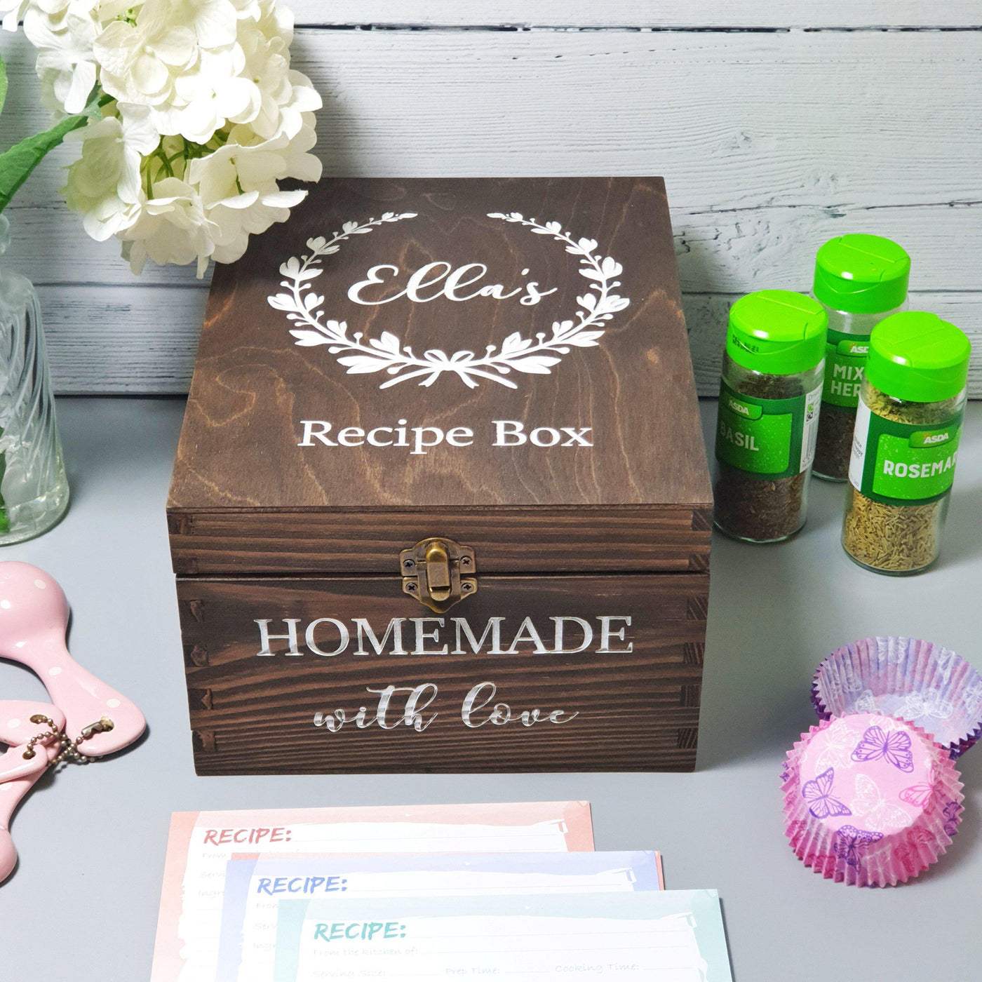 Personalised Recipe Card Box I Wooden Recipe Organiser I Make Memento