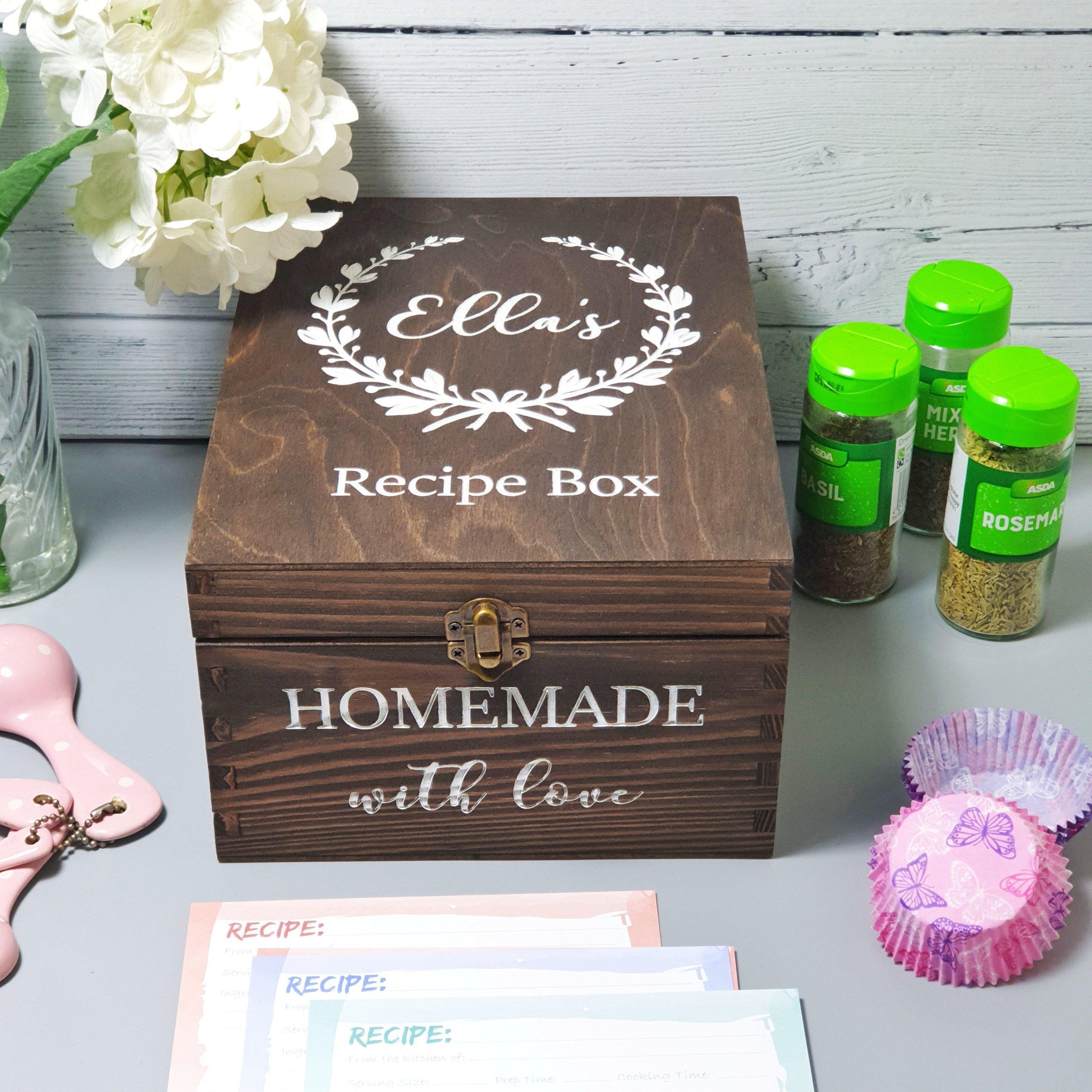 Personalised Recipe Card Box I Wooden Recipe Organiser I Make Memento