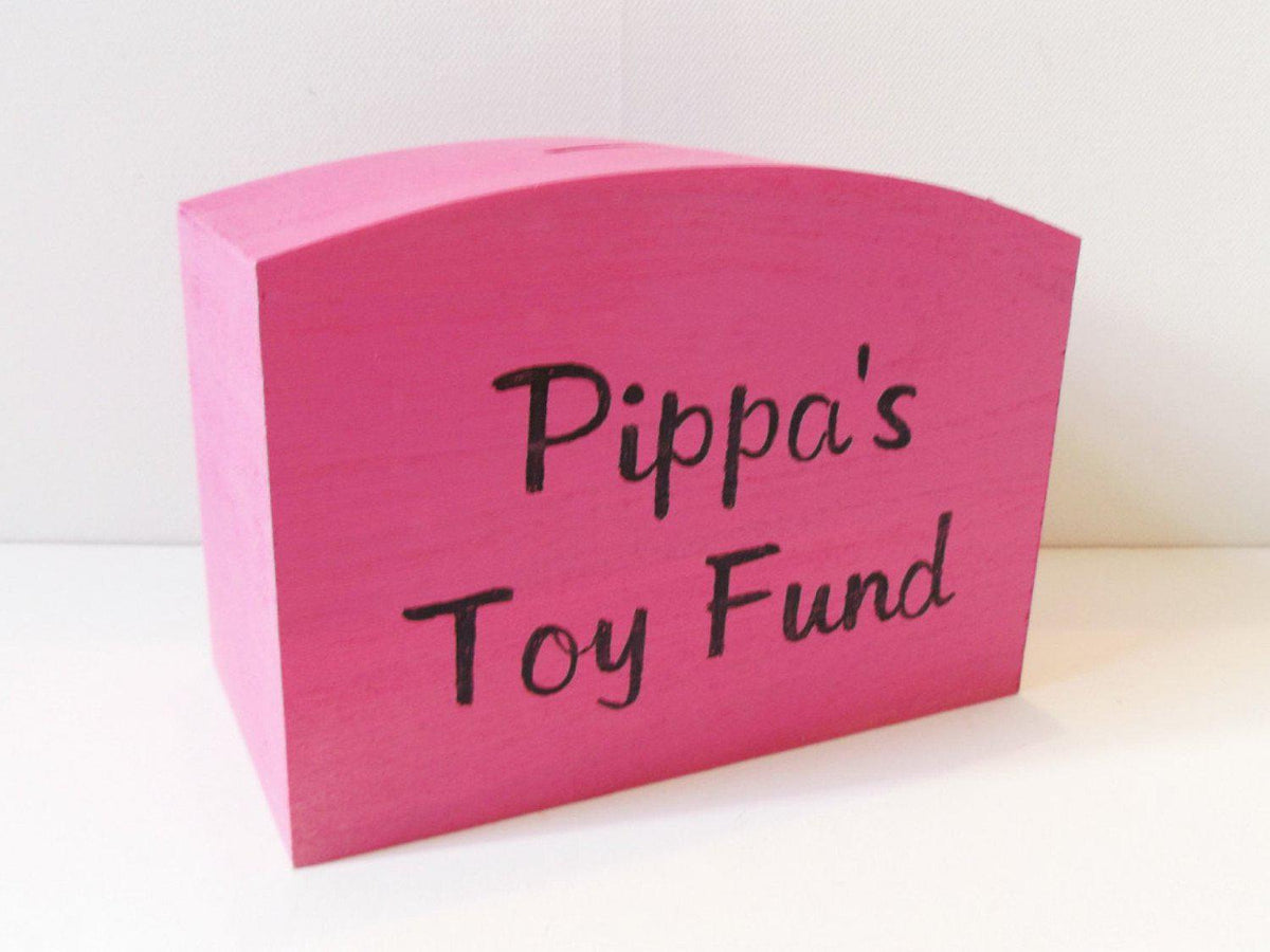 Personalised pink wooden money box I Make Memento
