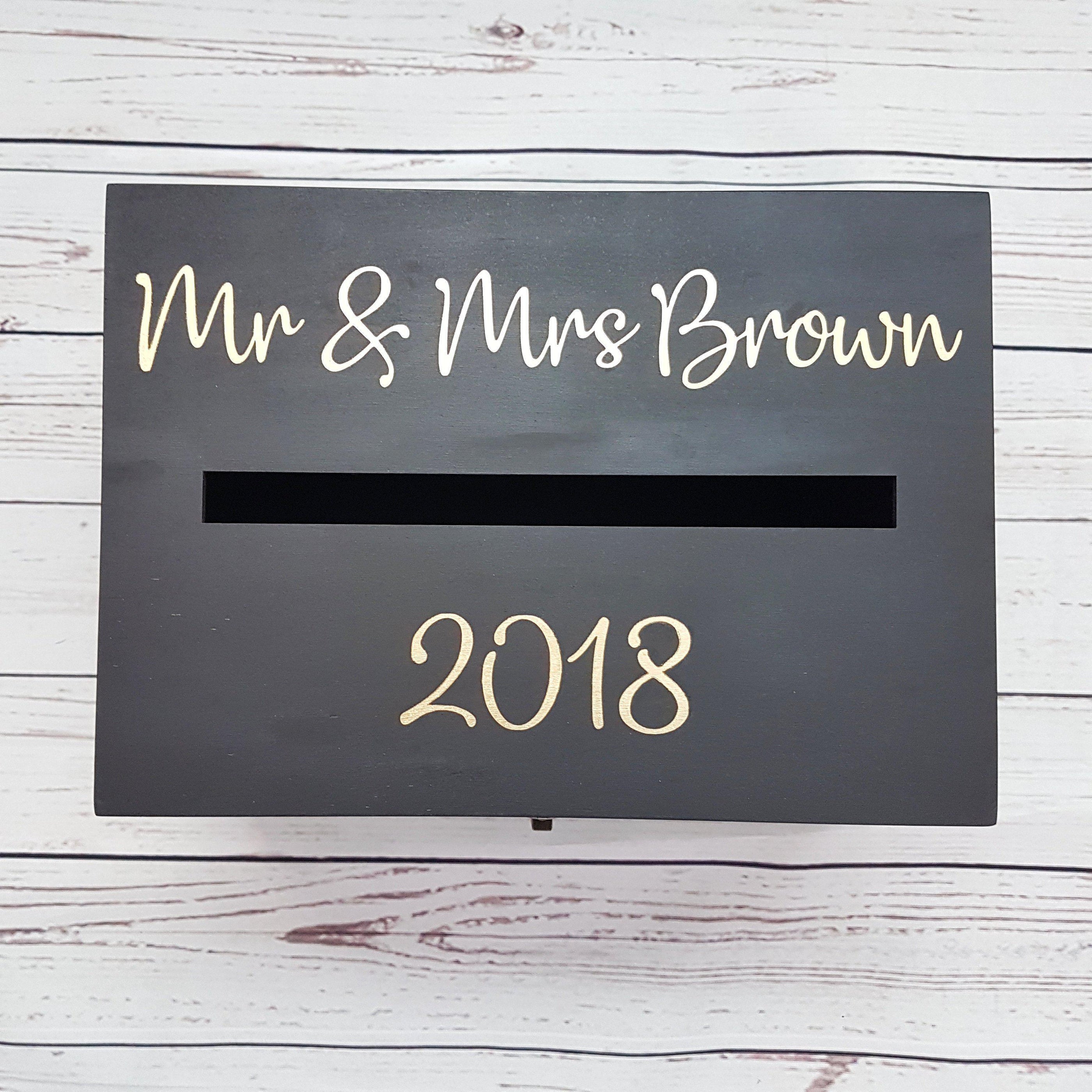 Wooden Wedding Card Box Gold Black I Wedding Wishes Box With Lock ...