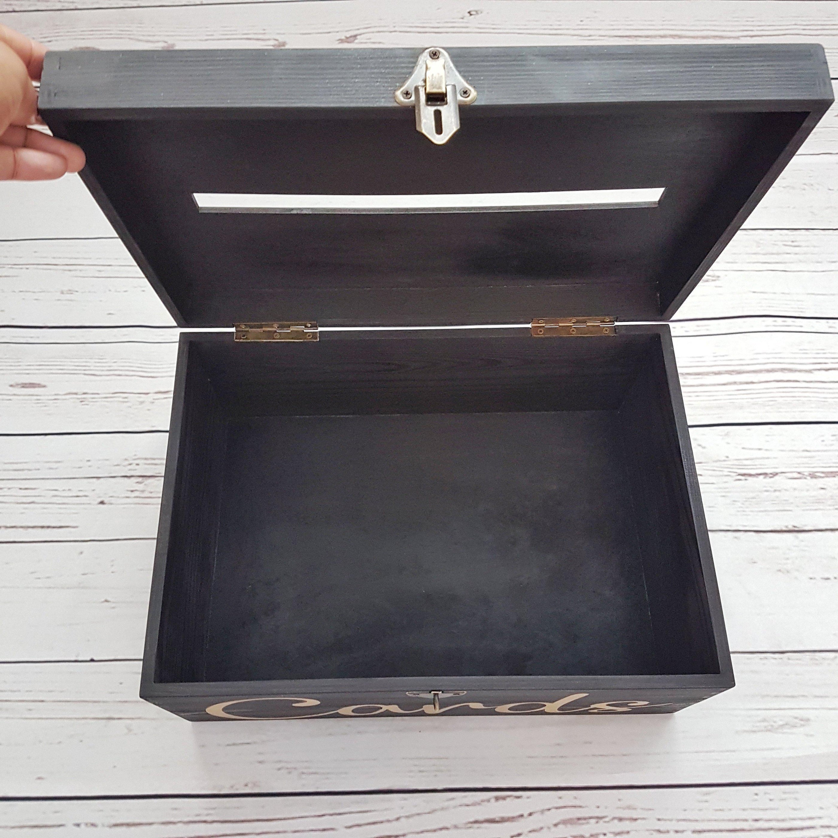 Wooden Wedding Card Box Gold Black I Wedding Wishes Box With Lock ...