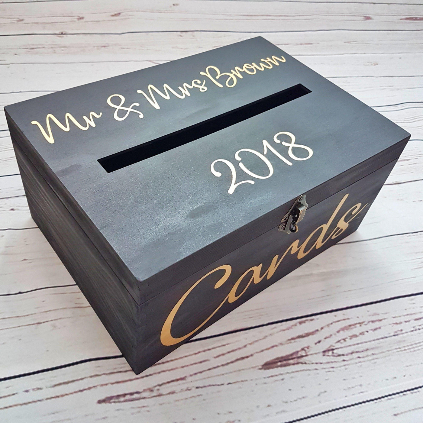 Wooden Wedding Card Box Gold Black I Wedding Wishes Box With Lock ...