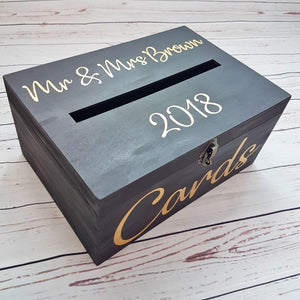 Wooden Wedding Card Box Gold Black I Wedding Wishes Box With Lock ...